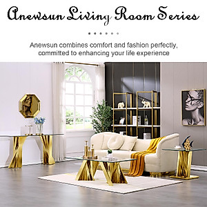 Anewsun 60" Gold Console Table, Gold Polished Sofa Table with Clear Glass Top, Glam Falcone Entryway Table for Living Room, Hallway, Entrance, Wall