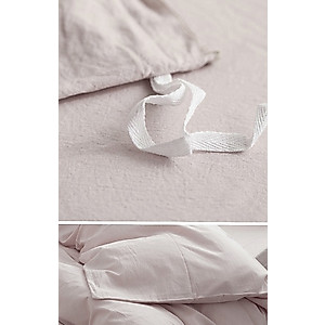 Eikei Washed Cotton Chambray Duvet Cover Solid Color Casual Modern Style Bedding Set Relaxed Soft Feel Natural Wrinkled Look (King, Barely Mauve)