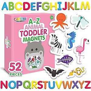 Curious Columbus Animal Magnets - 52 Toddler Magnets For Refrigerator - Fridge Magnets For Toddlers Play with Magnetic Letters - ABC Kid Magnet for Alphabet Learning - Kids Foam Animals A-Z Activities