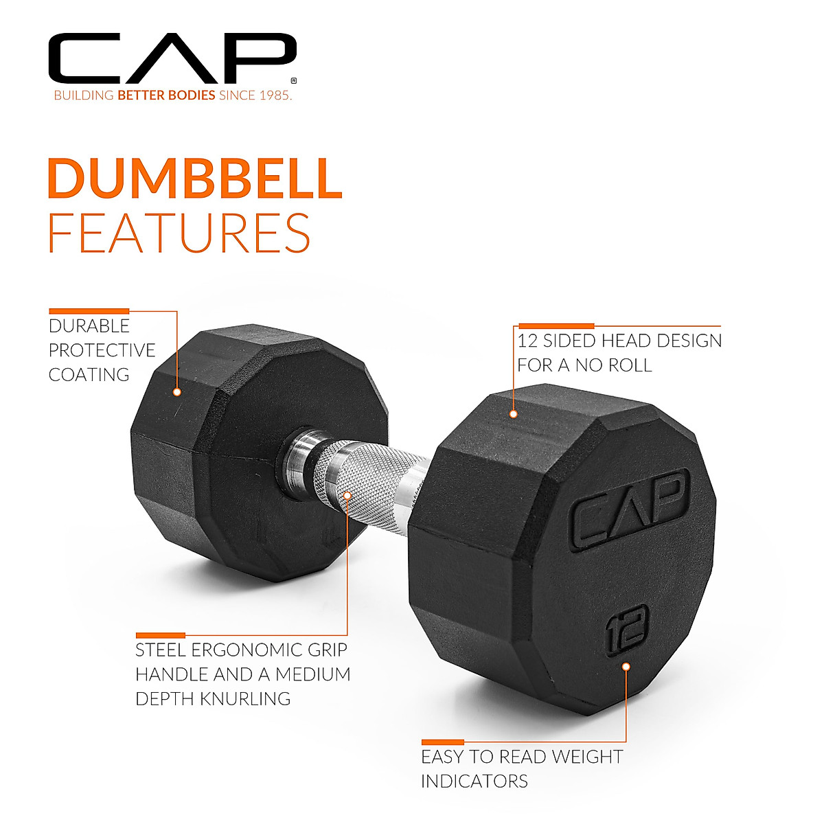 CAP Barbell 12-Sided Coated Dumbbell, 12 LB