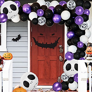 Halloween Balloon Garland Arch Kit Purple Black Balloon Nightmare Balloon With Skull Balloons for Nightmare Before Christmas Halloween Birthday Baby Shower Decorations