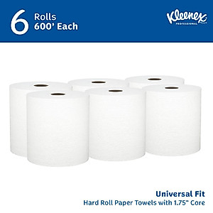 Kleenex Hard Roll Paper Towels (50606) with Premium Absorbency Pockets, 1.75" Core, White, 600'/Roll, 6 Rolls/Case, 3,600'/Case