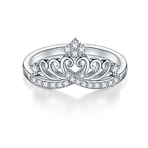 BORUO 925 Sterling Silver Cubic Zirconia Princess Crown Tiara Wedding Cz Band Eternity Ring Size 4