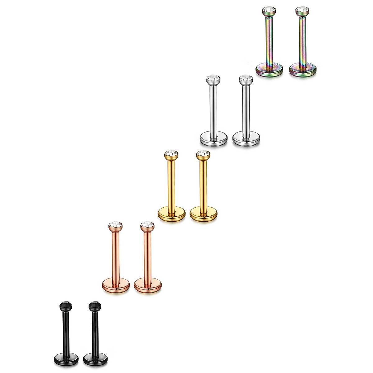 ORAZIO 10Pcs 18G Nose Studs - 316L Stainless Steel Stud Nose Rings for Women CZ Screwback Nose Piercings Cartilage Earrings Lip Rings Small Flatback Stud Earrings for Sensitive Ear Internally Threaded