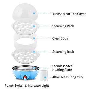 Decdeal Egg Cooker, Double Layer Egg Boiler 14 Egg Capacity, Hard Boiled Egg Cooker Anti-Dry Electric Food Steamer with 40mL Measuring Cup