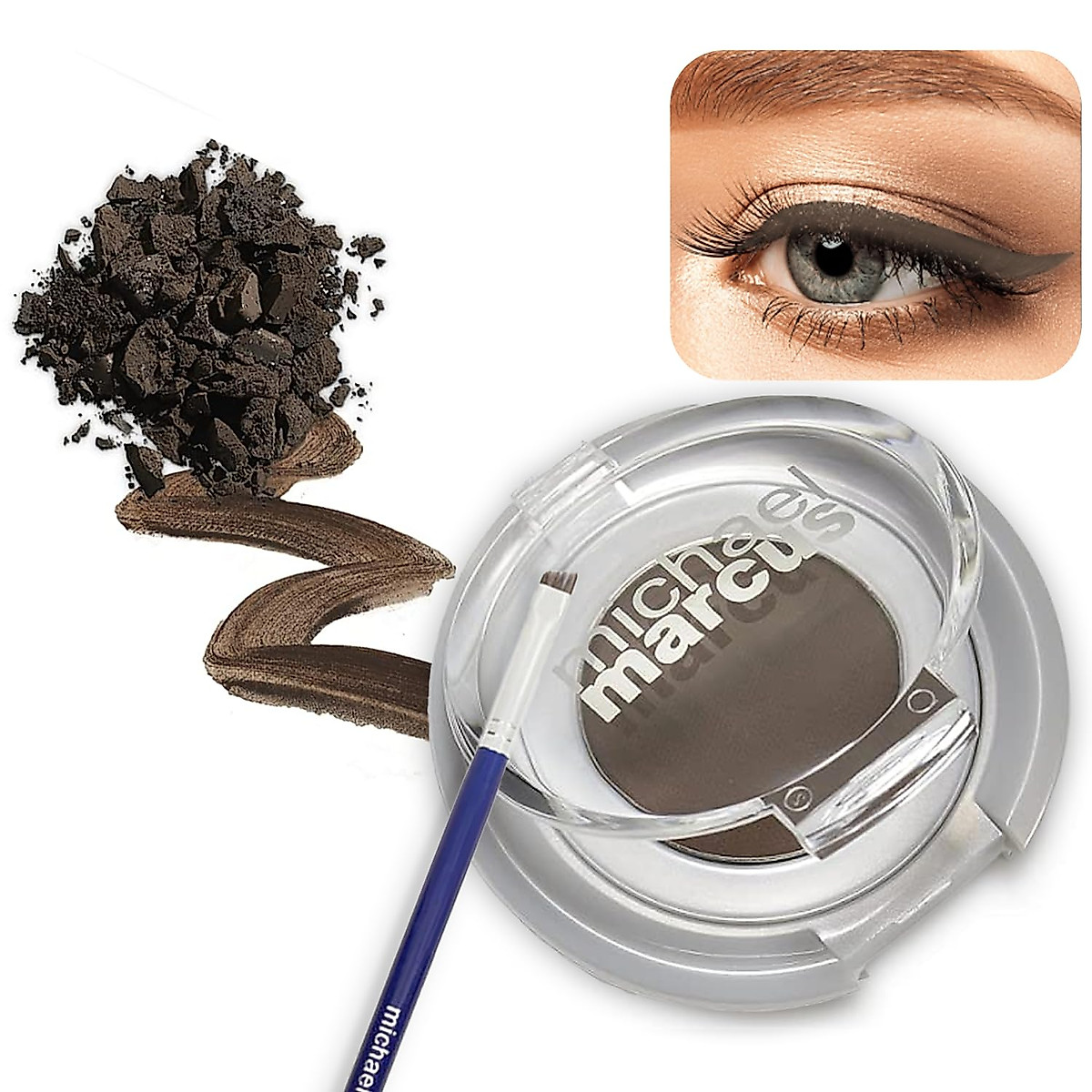 michael marcus Makeup Cake Eye Liner & Eyeliner Brush (Espresso) - Water Activated Dry Pressed, Long-Lasting & Smudge Resistant Eyeliner - Cruelty & Paraben Free - For Beginner & Pro Makeup Artist