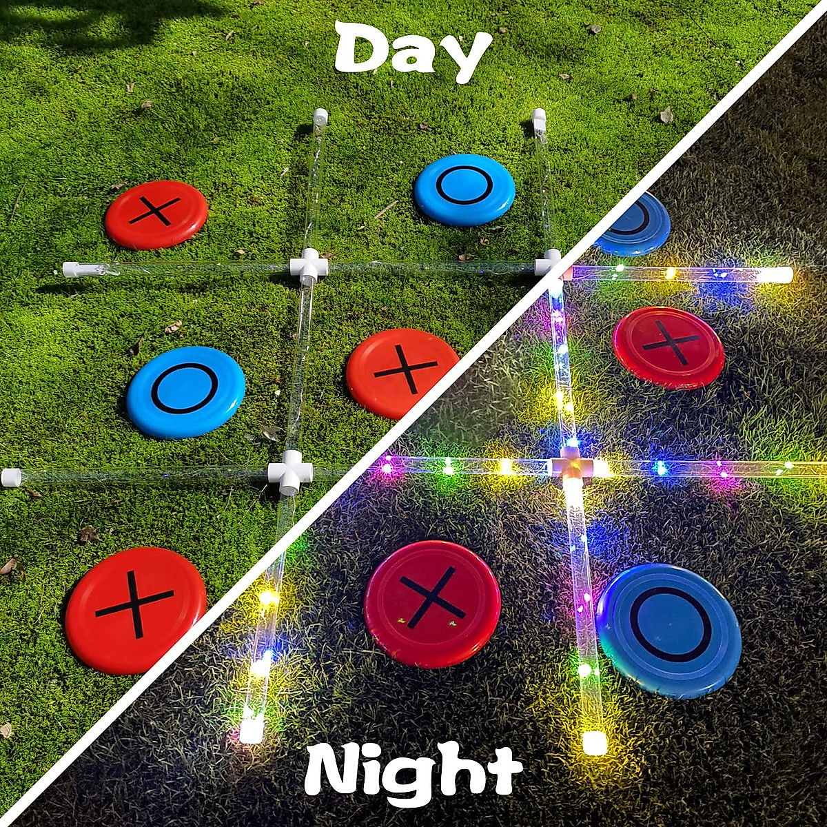Outdoor Games Giant Tic Tac Toe Games, Yard Lawn Toss Games with Light, Glow in Dark Backyard Games for Family Adults and Kids (3ft x 3ft)
