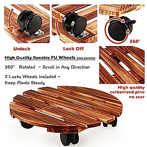 5 Pack Plant Caddy with Wheels Heavy Duty 13.5 Inch Wooden Plant Stand with Wheels Plant Dolly Rolling Plant Stand Plant Roller with Casters for Indoor and Outdoor with 5 Pack Plant Saucers, Round