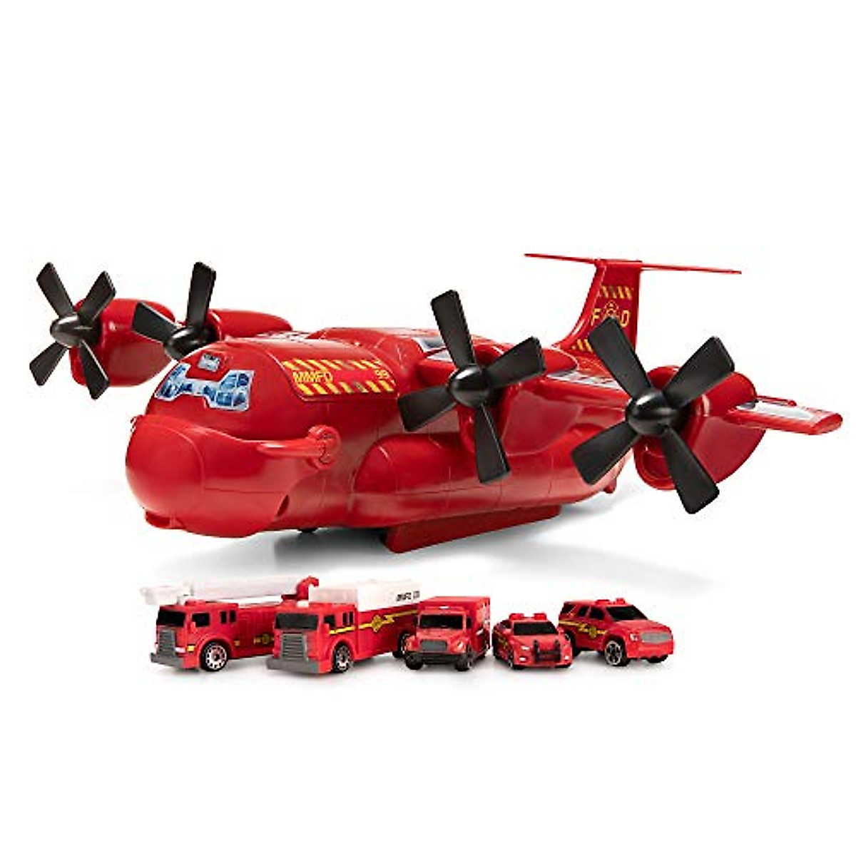 Micro Machines Fire and Rescue Cargo Transporter Plane - Features Vehicle Hatch, Retractable Hook, Cargo Doors, and Exclusive Vehicle - Collect Them All - Amazon Exclusive