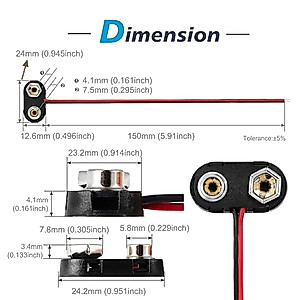 CHANZON UL Wire 9v Battery Clip Connector Holder T-Type with Hard Plastic Shell and Lead Wire Pack of 10pcs kit for Arduino LED Strip