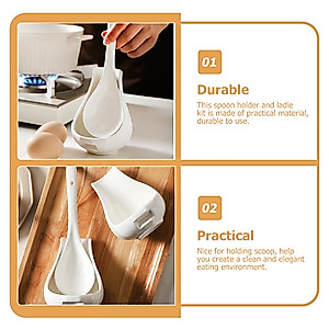 Luxshiny Hot Pot White Ceramic Soup Ladle with Rest Set Porcelain Big Ladle Spoon Asian Soup Tureen Spoon Flatware for Stews Gravy Sauce Soup Spoon Stand