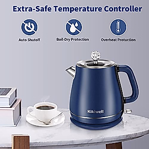 Electric Kettles Stainless Steel for Boiling Water, Double Wall Hot Water Boiler Heater, Cool Touch Electric Teapot, Auto Shut-Off & Boil-Dry Protection, 120V/1200W, 1.8Liter, 2 Year Warranty(Blue)