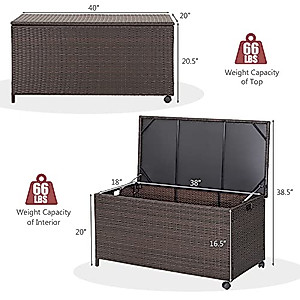 Giantex Outdoor Wicker Storage Box - 50 Gallon PE Rattan Storage Container with Lid, Waterproof Liner, Universal Wheels, Deck Storage for Pillows, Cushions, Gardening Tools, Mix Brown