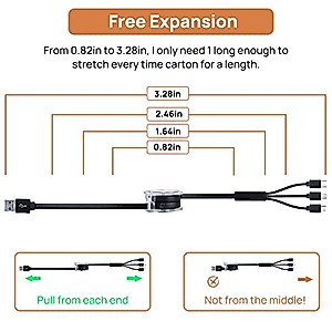 Multi USB Retractable Charger Cable,Arsiped 2 Pack 3 in 1 Multiple Charging Cord Adapter with Mini Type C Micro USB Port Connectors Compatible with Cell Phones Tablets Universal Use (3.3ft/Black) …