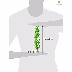 SunGrow Plastic Aquarium Plant Set, Vibrant Green Leaves with Resin Base, 3 Pieces per Pack