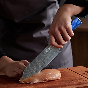 CHUYIREN Chef Knife Set of 8, Professional Kitchen Knife Set for Daily Use, High Carbon Steel Culinary Knives Set for Household Blade Length Varies From 3.5 Inches to 8 Inches, Blue, Valentines Day