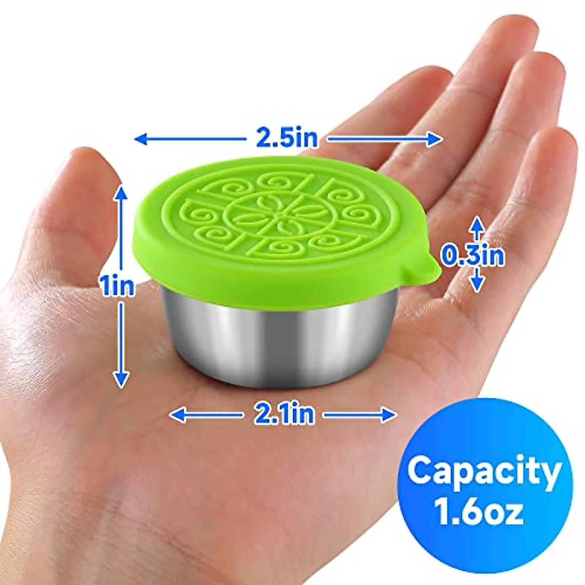 6 Pack 1.6 OZ Salad Dressing Containers To Go, Advanced Stainless Steel Condiment Containers with Silicone Lids Easy to Open, Leakproof colorful Compact Salad Sauce Cups Easy to Carry Everyday