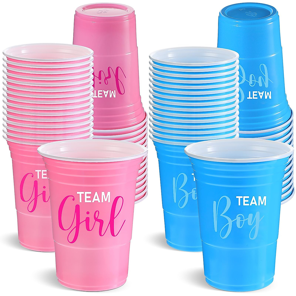 Norme 60 Pcs Gender Reveal Plastic Cups 16 oz Team Boy Team Girl Gender Reveal Cups Disposable PP Baby Shower Cups Blue Pink Plastic Cups Gender Reveal Party Supplies for Beverage Drink Tableware