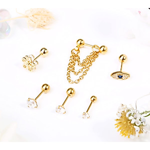 Leocuci Cartilage Earring Tragus Piercing Jewelry for Women Stainless Steel Forward Helix Earrings Gold Daith Piercing Jewelry Conch Hoop Earring Set with Ear Piercing Studs