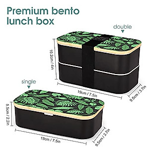 Tropical Pattern with Monstera Leaves Bento Lunch Box Leak-Proof Bento Box Food Containers with 2 Compartments for Offce Work Picnic Black-Style