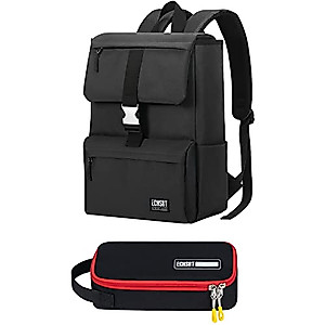 ECHSRT 16 inch Laptop Backpack Water Resistant Casual Daypack Bag & Large Pencil Case Pen Pouch Stationery Bag with Handle 2pack Black