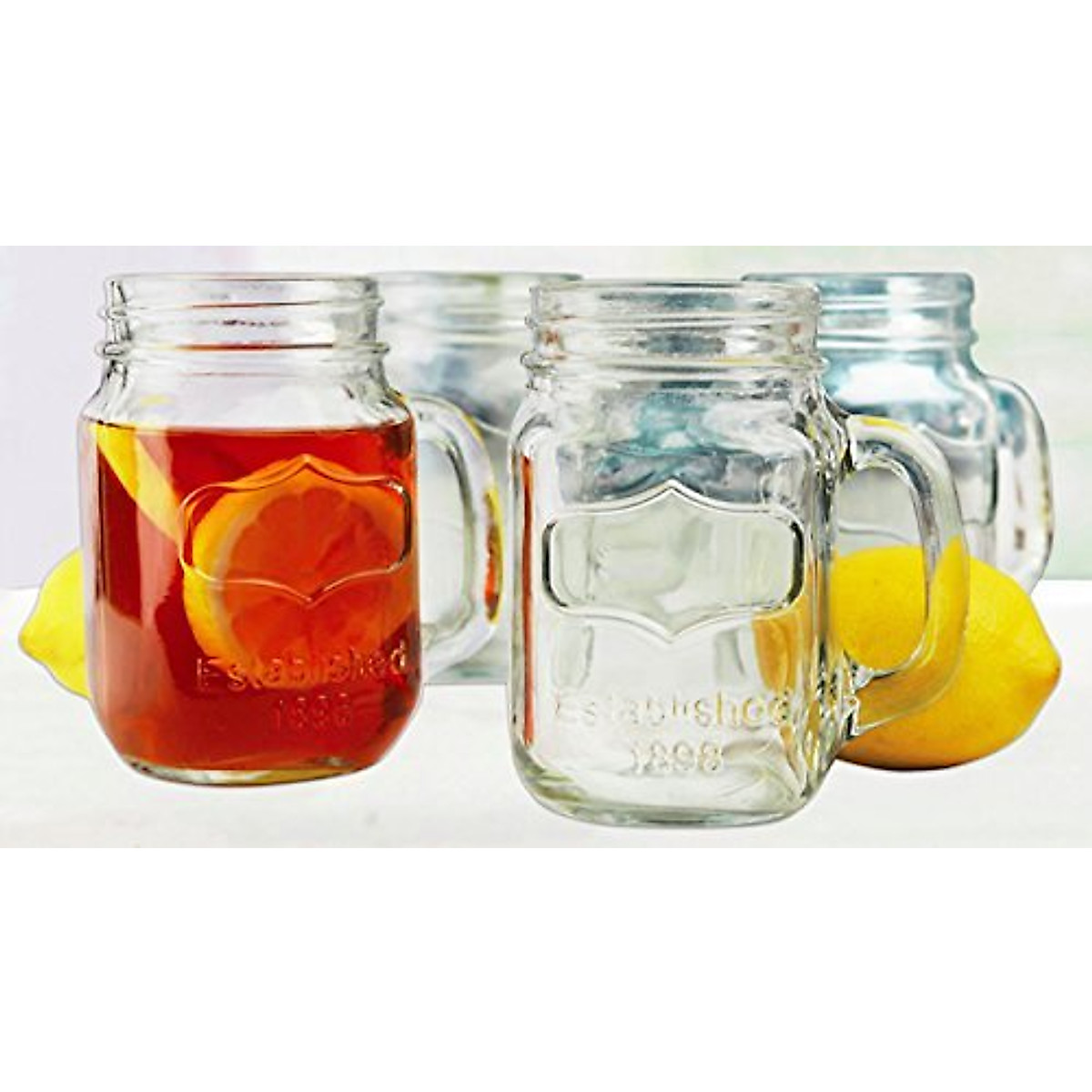 Circleware Simply Mason Jar Mug Shot Glasses with Handle, Set of 6, Party Home Entertainment Dining Beverage Drinking Glassware for Brandy, Liquor, Bar Decor, Jello Cups, 4.7 ounce, Clear (66993)