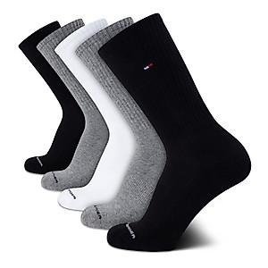 Tommy Hilfiger Men's Athletic Socks - Cushioned Crew Socks (5 Pack), Size 7-12, BlackWhiteGrey