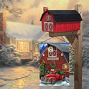 Christmas Vertical Garden Flag 12x18 Double Sided, Red Truck With House Flag For Outside, Merry Christmas Yard Flags, Durable Burlap Flag Holiday Farmhouse Patio Yard Outdoor Party Decor Gift