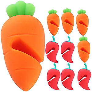 KJHBV 10pcs Pot Lid Overflow Preventer Silicone Spill Stopper Spoon Holder Lid Lifter Boil over Stopper Lid Lifter for Soup Pot Carrot Silicone Boil Stopper Steam Small Pepper