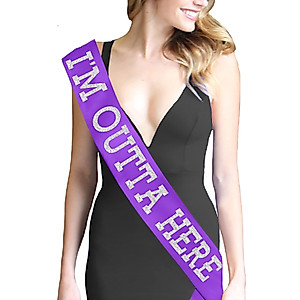 Funny Divorce Party Sash - Premium Quality Purple I’m Outta Here! Satin Sash - Retirement, Goodbye, Going Away or Graduation Party Supplies & Decorations - Purple Sash(OutHere) Pur