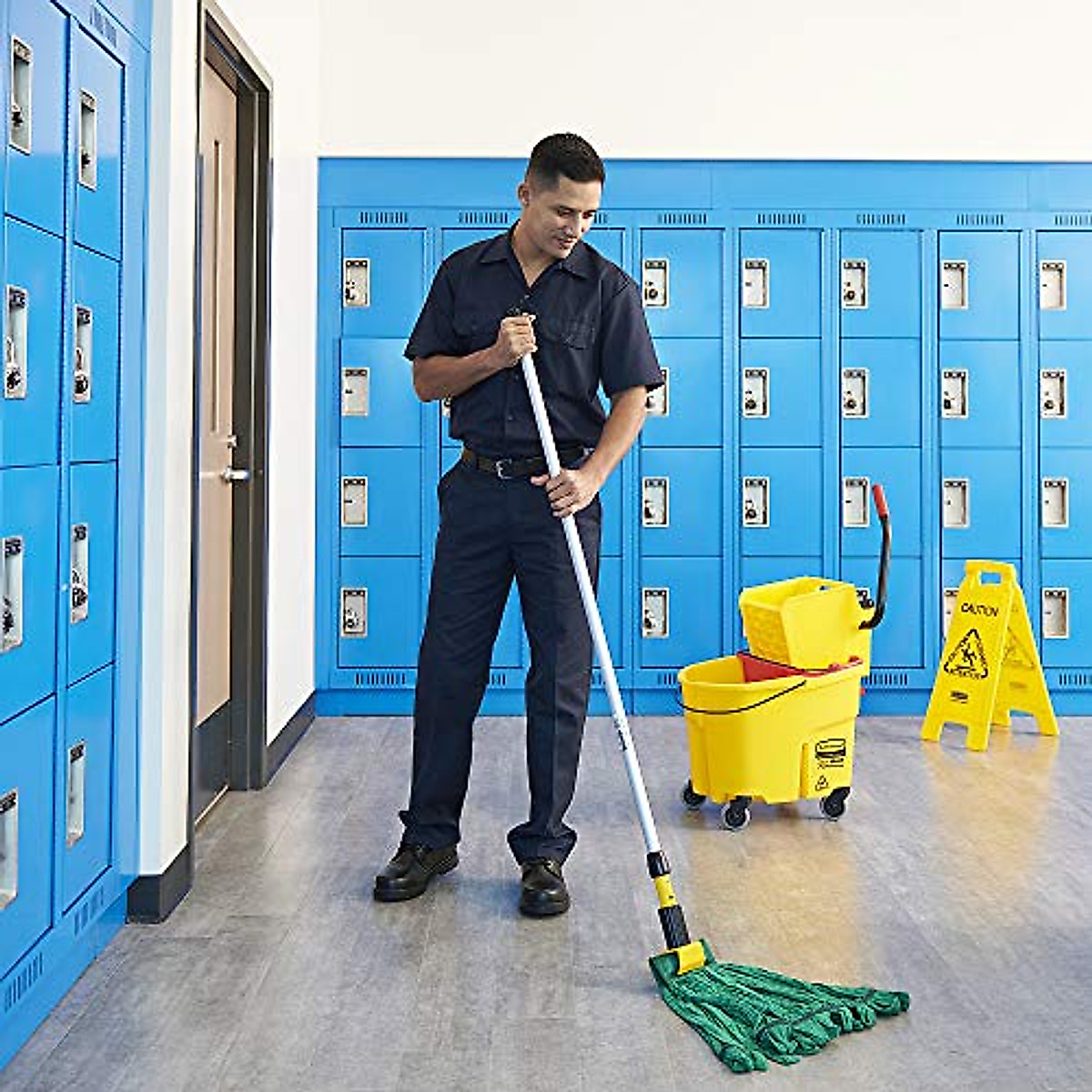 Rubbermaid Commercial Products Microfiber Tube Mop Head Replacement, Medium, 5-Inch Headband, Green, Heavy Duty Industrial Wet Mop For Floor Cleaning Office/School/Stadium/Lobby/Restaurant