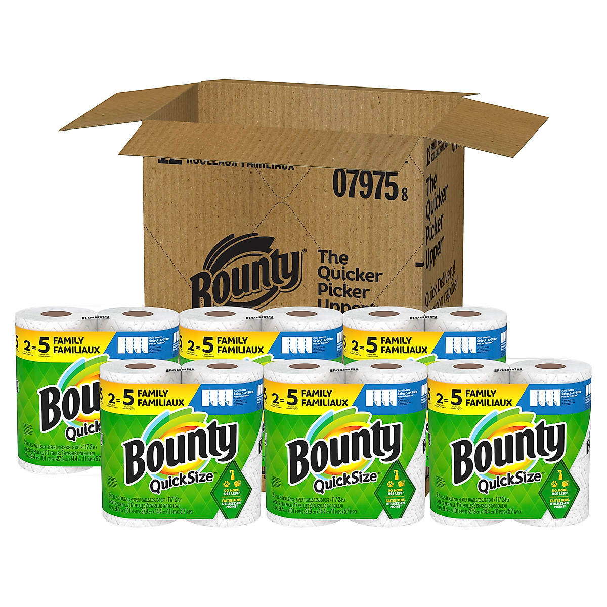 Bounty Quick-Size Paper Towels, White, 12 Family Rolls = 30 Regular Rolls (Packaging May Vary)