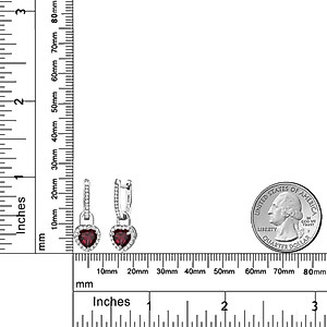 Gem Stone King 925 Sterling Silver Heart Gemstone Birthstone and White Created Sapphire Earrings | Heart Shape 6MM | Drop Dangle Earrings for Women