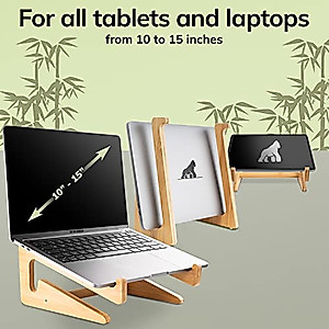MY FAT GORILLA - Wooden Laptop Stand, Ventilated Laptop Holder, Bamboo Laptop Stand Universal Lightweight Ergonomic, Notebook Stand Compatible with 10-15'', MacBook Laptop Desk Stands