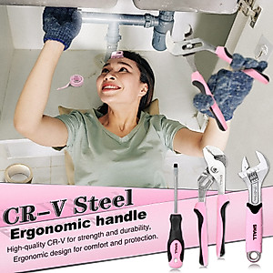 SHALL Pink Tool Set, 246-Piece Home Tool Kit for Women, Ladies Basic Tool kit for House with 14”Wide Mouth Open Tool Bag, General Household Hand Tool Set for Home Repair, Maintenance and Improvement