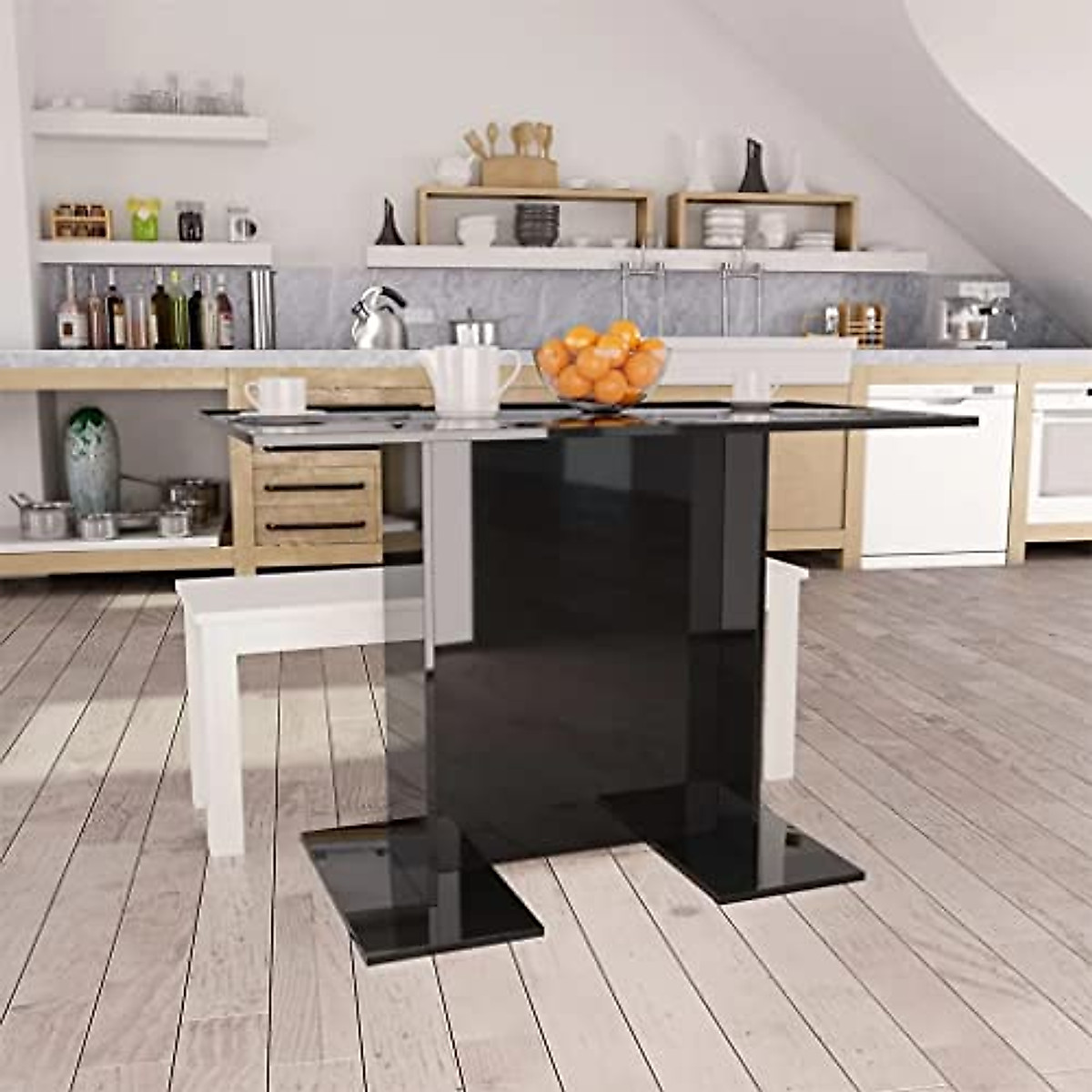 vidaXL Dining Table Home Indoor Kitchen Dining Room Living Room Office Dinner Dinette Table Desk Furniture High Gloss Black Engineered Wood