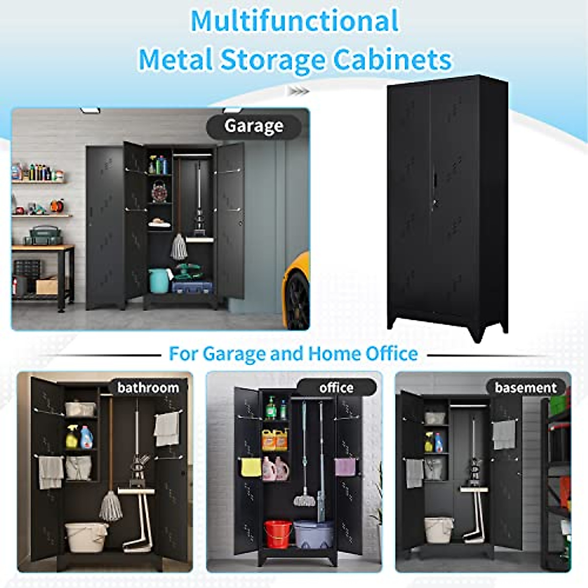 VASAAOSD 75" Garage Storage Cabinet,Shelves for Storage,Tool Cabinets for Garage,Storage & Organization,Storage for Garages,Tool Storage with Lock for Home Office Garage