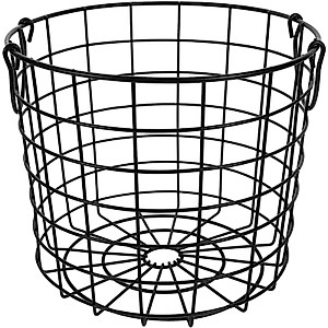 ABOOFAN Round Wire Laundry Basket Small Metal Clothes Hamper with Handle Iron Wire Utility Storage Container Farmhouse Organizer Bin for Toys Book Blanket Black