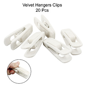 Hordion 20Pcs Ivory Velvet Hangers Clips, Strong Finger Flocked Clips, Felt Hangers Clips, Pants Hangers Skirt Hangers Velvet Clips for Thin Felt Hangers (Ivory)