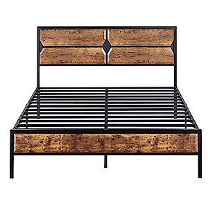 VECELO Full Size Platform Bed Frame with Wood Headboard/Mattress Foundation/Premium Steel Slats Support/No Box Spring Needed,Brown(Modern)