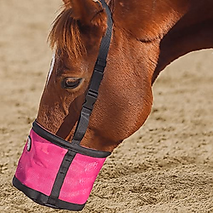 Harrison Howard Horse Muzzle Feed Bag Durable Nylon Mesh Grain Feed Bag with Adjustable Strap Rose Red Medium