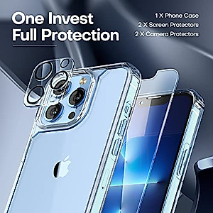 TAURI 5-in-1 for iPhone 13 Pro Phone Case, [Not-Yellowing] with 2 Screen Protector + 2 Camera Lens Protector, [Military Grade Protection] Shockproof Slim Phone Case for iPhone 13 Pro 6.1 inch, Clear