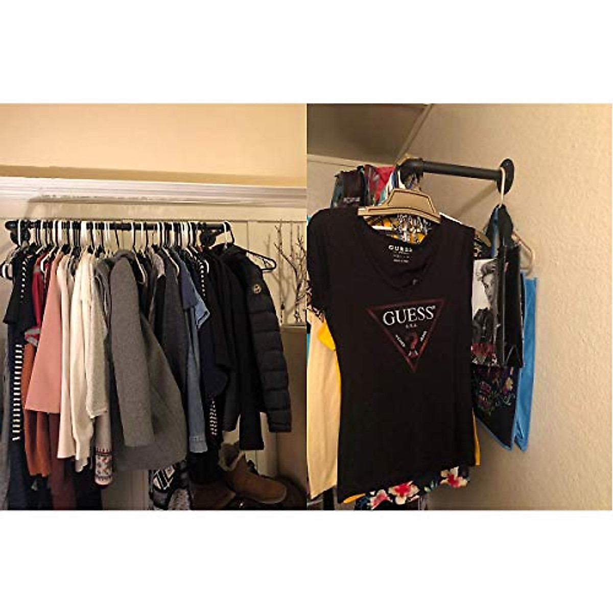 MY RUSTIC Industrial Pipe Clothes Rack-43 Inch, Heavy Duty Detachable Wall Mounted Black Iron Garment Bar, Multi-Purpose Hanging Rod for Closet Storage, Black- 43" L (43" L x 12" W) 41 (black 1)