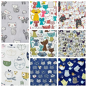 48pcs Cat Charm Packs Fabric Squares 5" x 5",Quilting Cotton Fabric Bundles Precut Fabric Pathwork for Quilting,Sewing and Scrapbooking(Cat Theme)