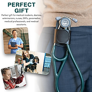 Stethoscope Holder Hip Clip | Genuine Leather Elastic Strap Stethoscope Clip for Nurses, Doctors, & More | Black Stethoscope Cover Sleeve | Stethoscope Case | Stethoscope Accessories