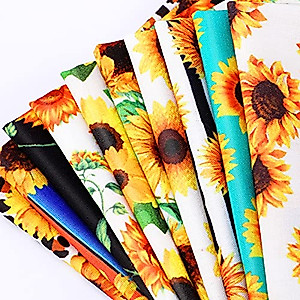 Konsait 10 Pcs Sunflower Fabric, 9.5" x 9.5" Quilters Fabric Squares for Sewing Patchwork, Pre- Cut Bohemia Leopard Print Quarters Quilting Bundles for Handmade Crafts Home Decoration Supplies