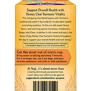 Yogi Tea Honey Chai Turmeric Vitality Tea - 16 Tea Bags per Pack (6 Packs) - Organic Tea to Support Overall Health - Includes Cinnamon Bark, Turmeric Root, Cardamom Pod, Ginger Root & More