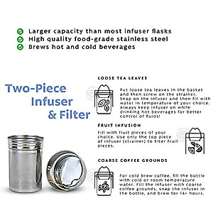 25 oz Multi-Function Travel Mug and Tumbler | Tea Infuser Water Bottle | Fruit Infused Flask | Hot & Cold Double Wall Stainless Steel Coffee Thermos | by Here & Now Supply Co. (Sacred Red)