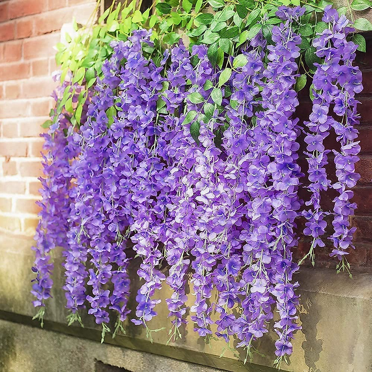 6 Pieces Wisteria Artificial Flower 45 inch Bushy Silk Vine Ratta Hanging Garland Hanging for Wedding Party Garden Outdoor Greenery Office Wall Decoration (Pruple Blue(6 pcs))
