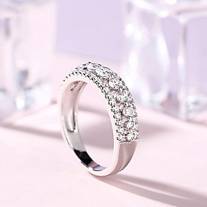 Jeulia Classic Round Cut Sterling Silver Women's Band Eternity Engagement Anniversary Wedding Band Ring for Women With Gift Box (7.5)